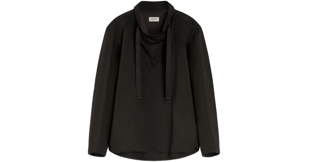 Lemaire High-Neck Drawstring Blouse in Black | Lyst