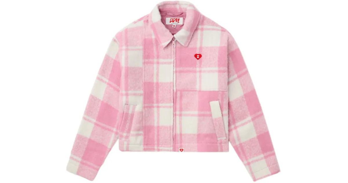 A Bathing Ape Apee Check Zip Jacket in Pink | Lyst UK