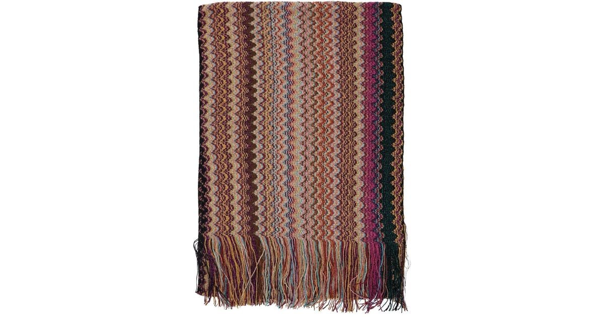 Missoni Zigzag-Pattern Fringed Scarf in Brown | Lyst UK