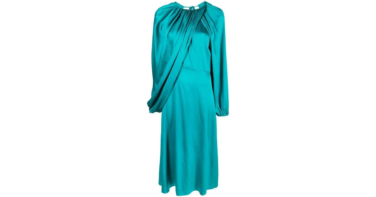 Colville Draped-Detail Silk Dress in Blue | Lyst UK