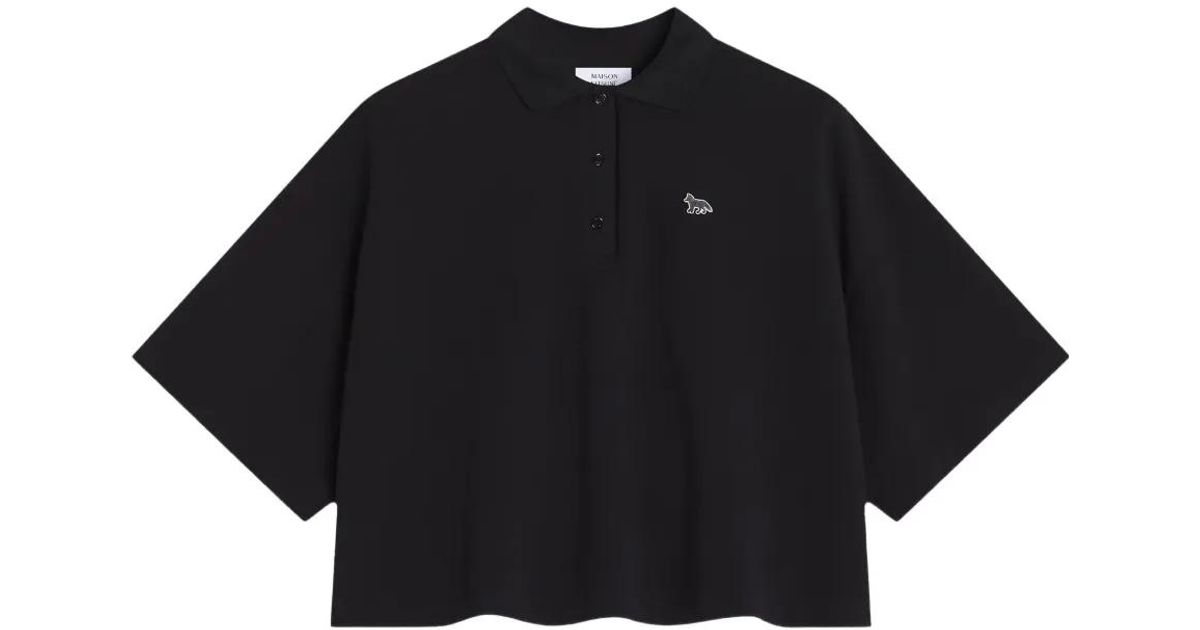 Maison Kitsuné Fox-Embroidered Cropped Polo Shirt in Black | Lyst