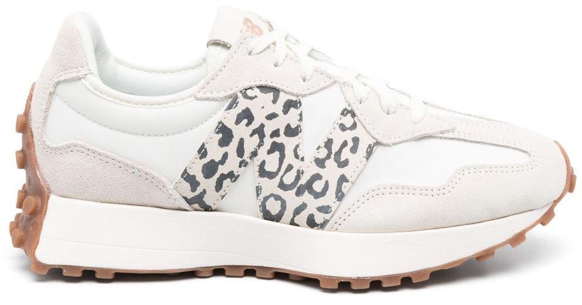 New Balance 327 Leopard-print Lace-up Sneakers in White | Lyst UK