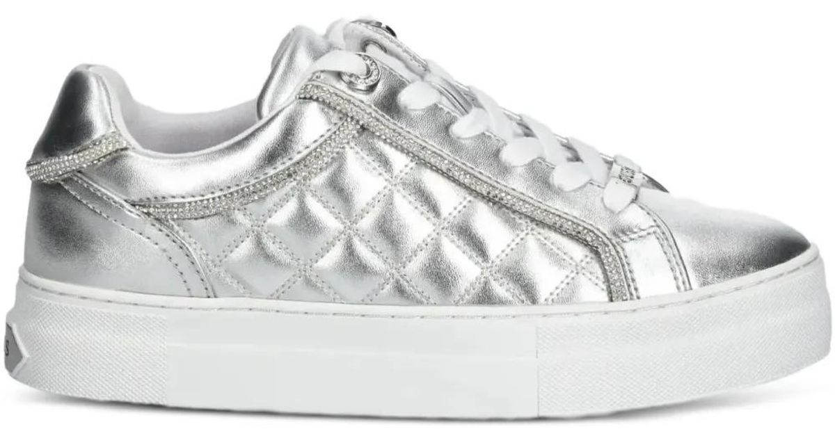 Guess Gratea Quilted Metallic-Effect Sneakers in White | Lyst