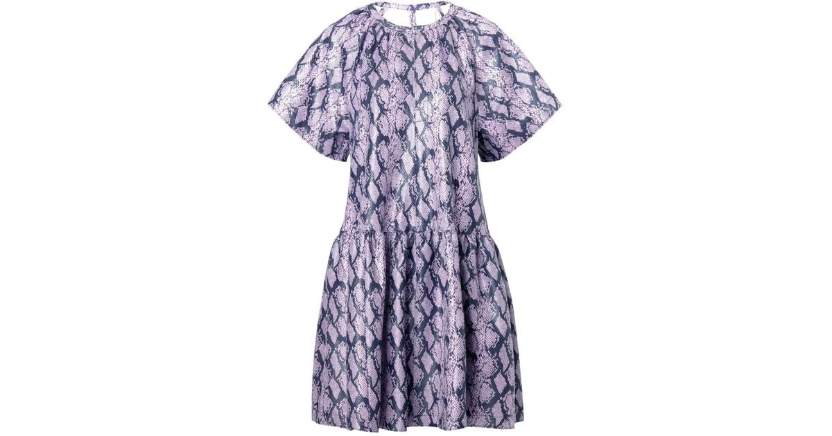 Stand Studio Kaitlyn Snake-Print Tiered Mini Dress in Purple | Lyst