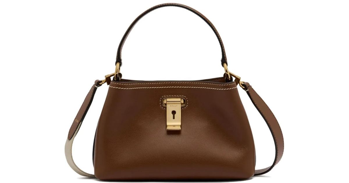 Bally Mini Lock Me Leather Tote Bag in Brown | Lyst