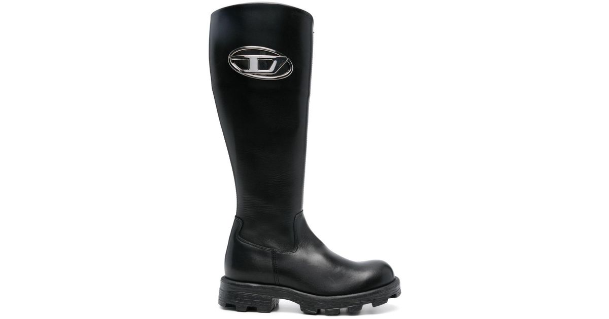 DIESEL Oval D-logo Boots in Black | Lyst