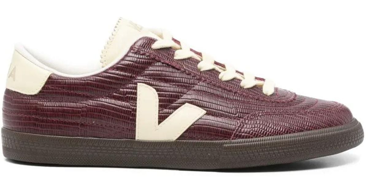 Veja Lizard-Effect Lace-Up Sneakers in Brown | Lyst UK