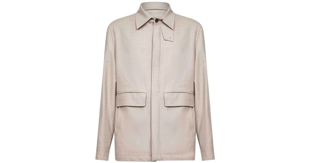 D4.0 Buttoned-Collar Shirt Jacket in Natural for Men | Lyst UK