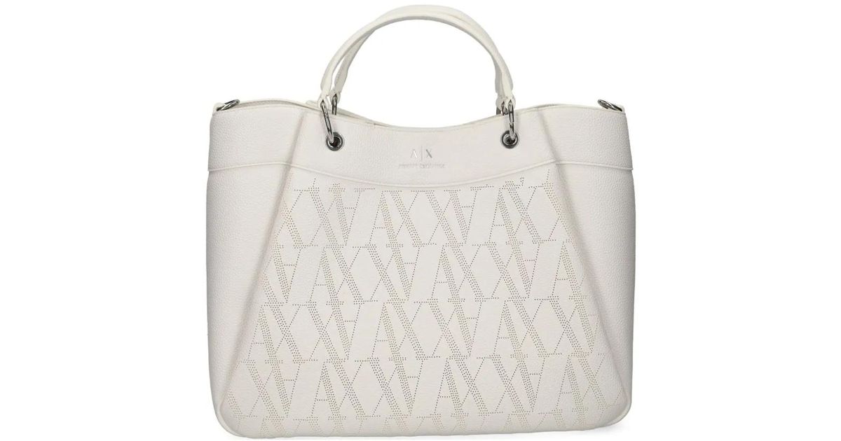 ARMANI EXCHANGE Monogram-Pattern Tote Bag in White | Lyst