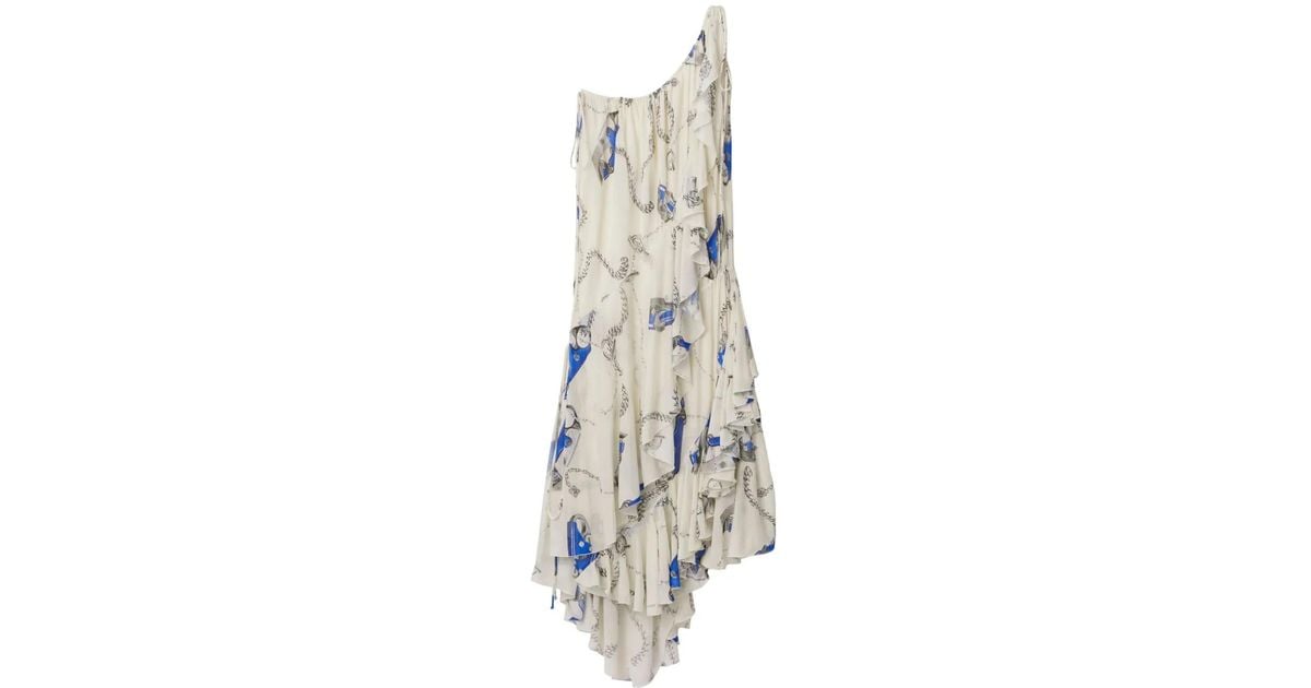 Burberry Chain-Print Asymmetric Dress in White | Lyst Canada