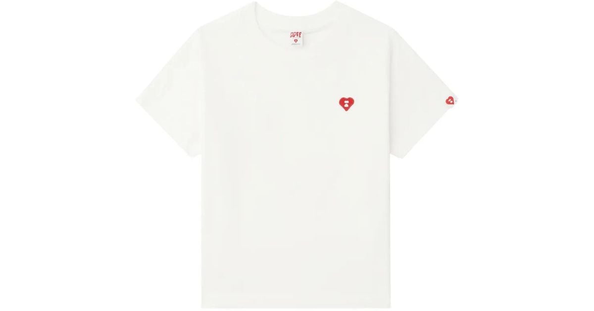A Bathing Ape Heart-Embroidered T-Shirt in White | Lyst UK