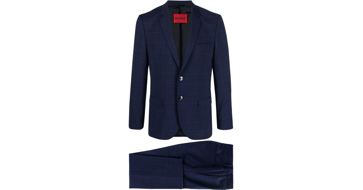 HUGO Check-Pattern Single-Breasted Suit in Blue for Men | Lyst