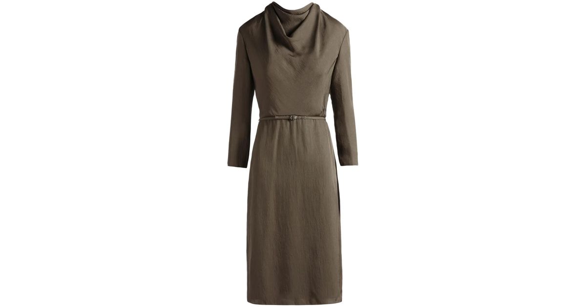 Bally Cowl-Neck Belted Midi Dress in Green | Lyst