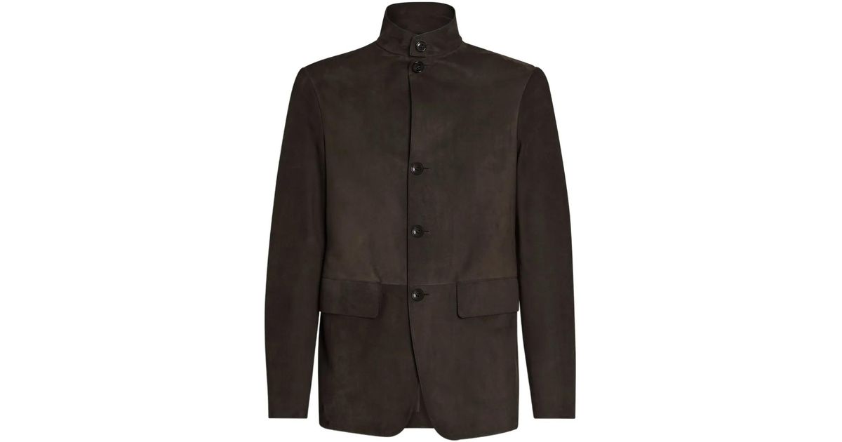 ZEGNA Secondskin Il Buttoned Leather Jacket in Black for Men | Lyst UK