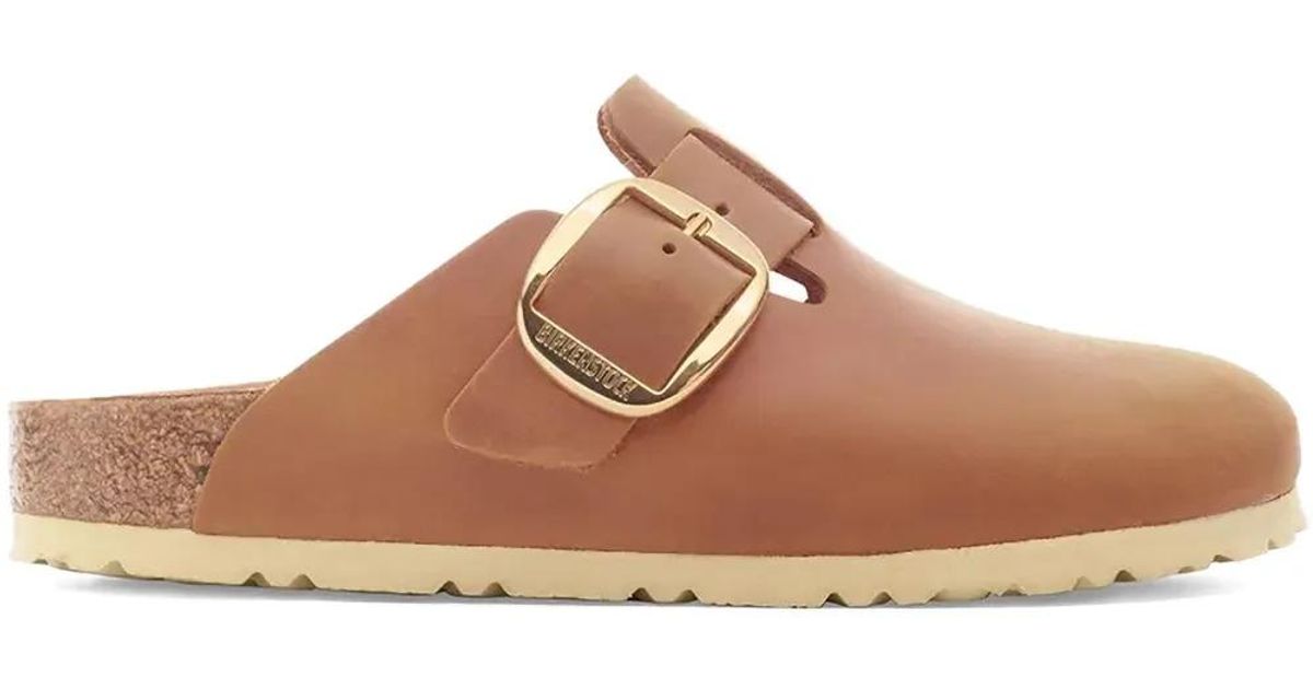 Birkenstock Buckle Leather Clogs in Brown | Lyst UK