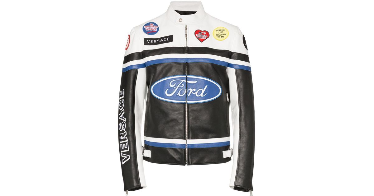 Versace X Ford Race Logo Biker Jacket in Black for Men | Lyst