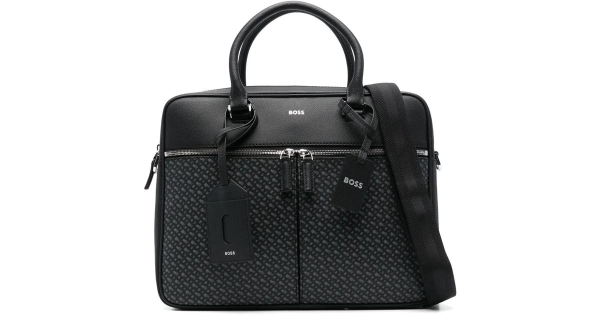 BOSS Monogram-Pattern Laptop Bag in Black for Men | Lyst