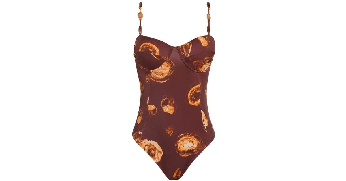 Brigitte Bardot Maia Beaded-Straps Swimsuit in Brown | Lyst UK