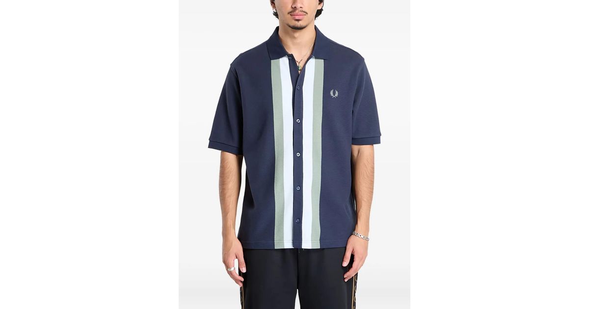 Fred Perry Panelled Button Shirt in Blue for Men | Lyst UK