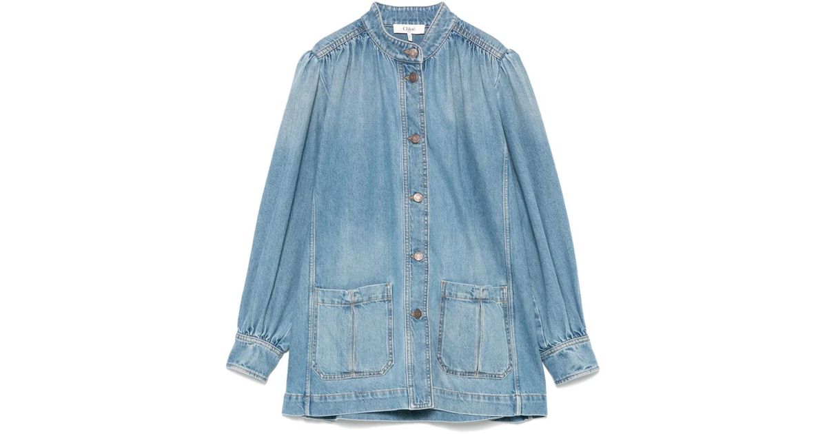 Chloé Gathered Denim Jacket in Blue | Lyst