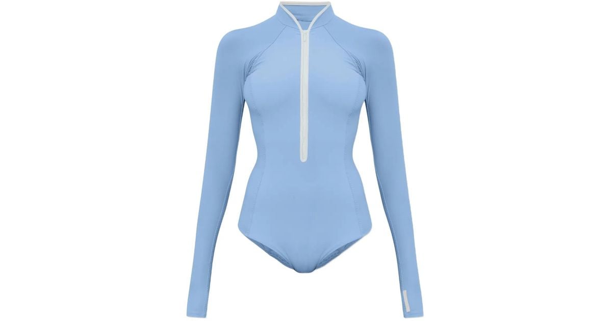 Hunza G Tyra Long-Sleeve Swimsuit in Blue | Lyst