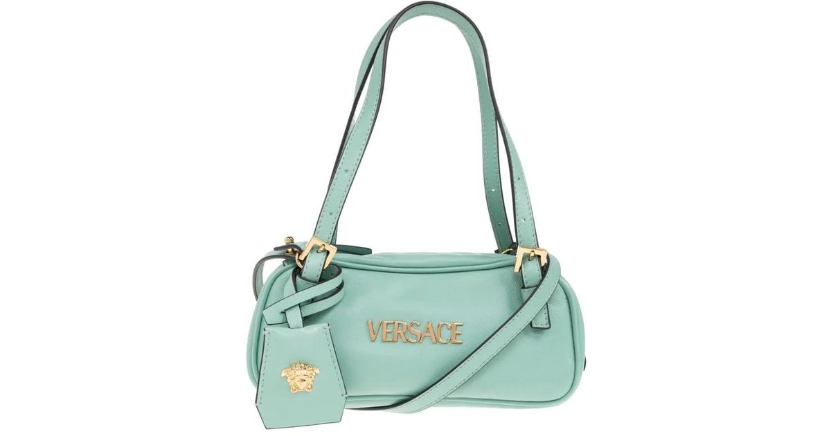 Versace Tag Leather Mini Shoulder Bag in Green | Lyst