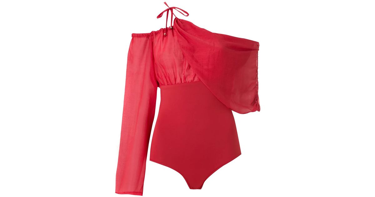 Amir Slama Drape One Shoulder Body in Red | Lyst UK