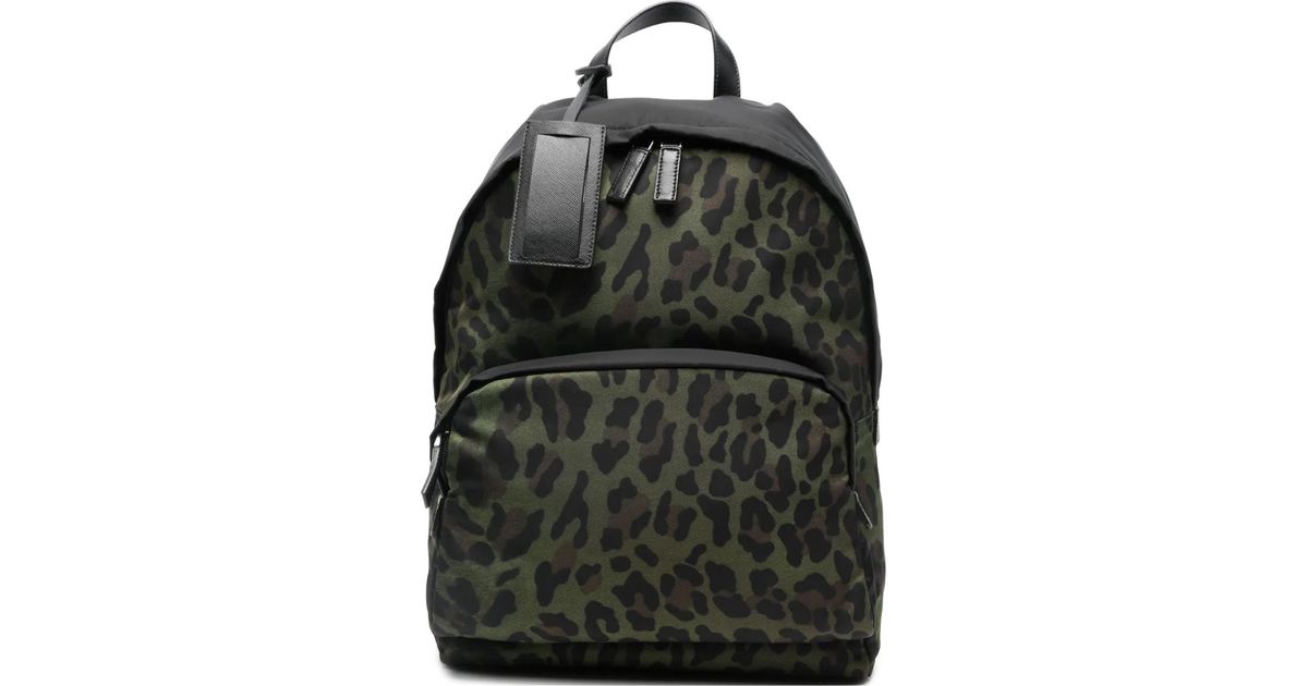 Prada Leopard-Print Backpack in Black for Men | Lyst