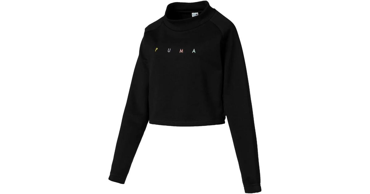 PUMA Cropped Cat Sweater in Black | Lyst UK