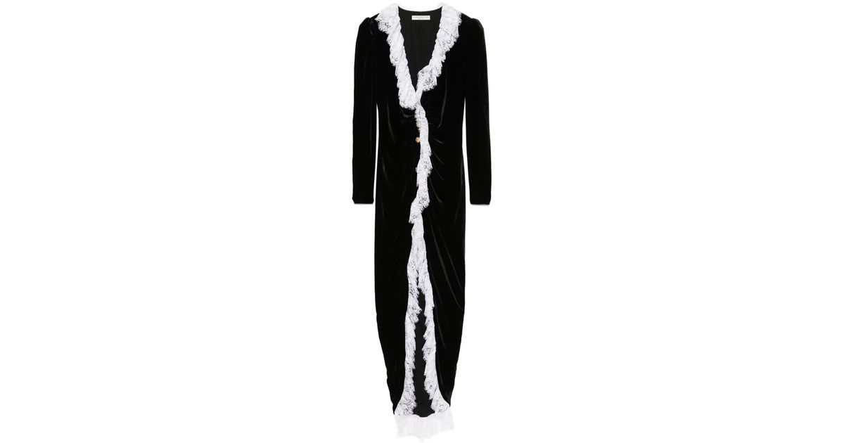 Alessandra Rich Lace-Ruffle Maxi Dress in Black | Lyst UK