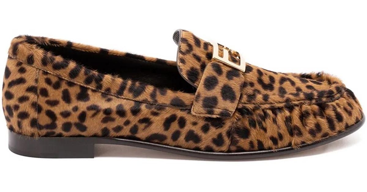 Fendi Leopard-Print Logo-Detail Loafers in Brown | Lyst UK