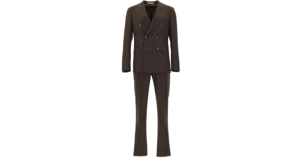 Corneliani Double-Breasted Peak-Lapel Suit in Brown for Men | Lyst UK