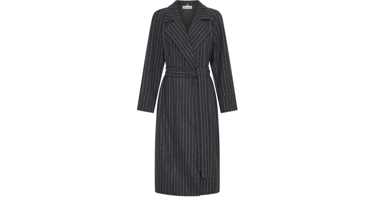 Nicholas Candice Pinstripe Belted Coat in Black | Lyst UK