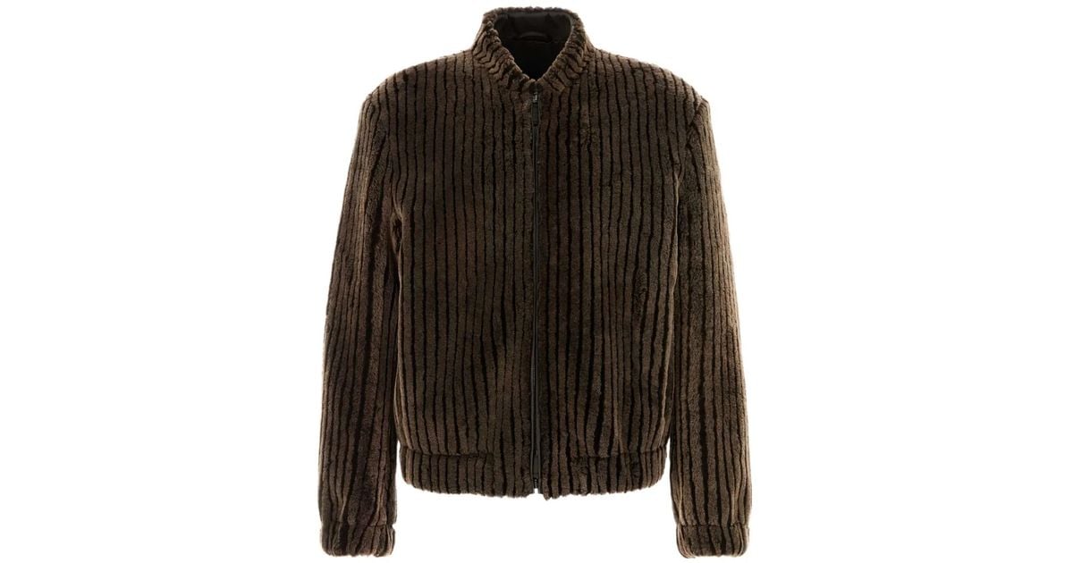 Giorgio Armani Shearling Bomber Jacket in Black for Men | Lyst UK