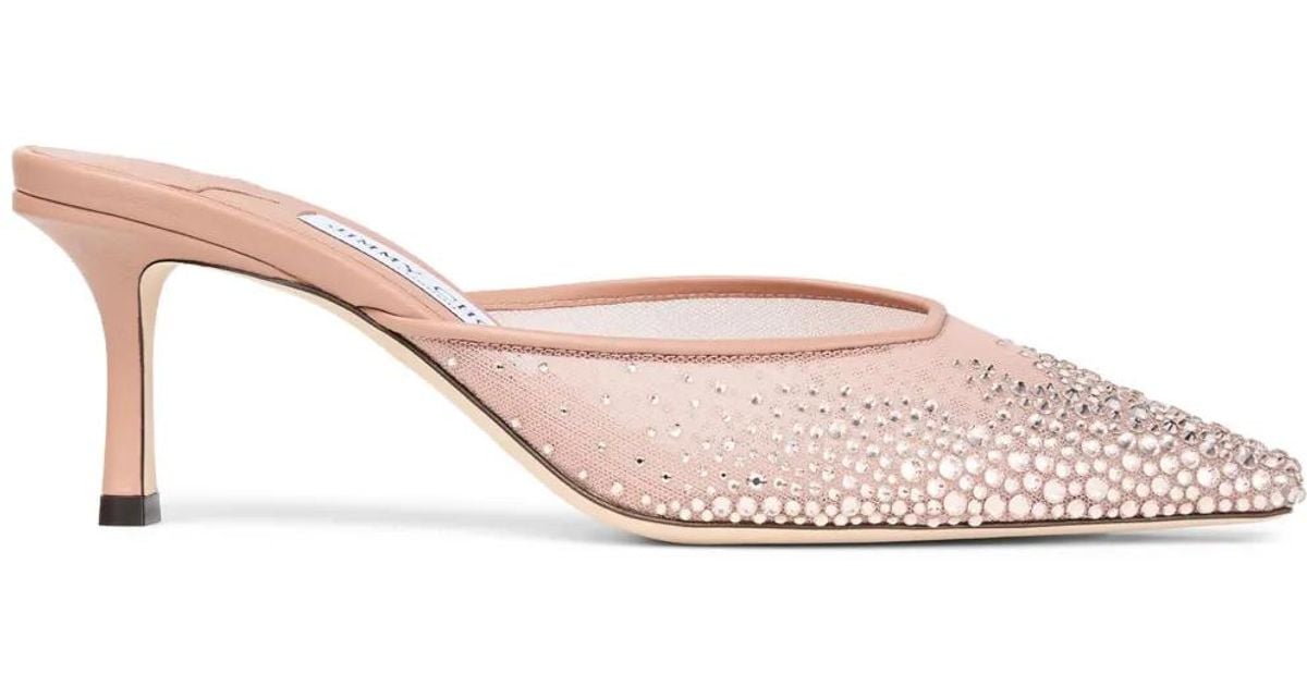 Jimmy Choo Vivi 65 Mesh Embellished Mules in Pink | Lyst