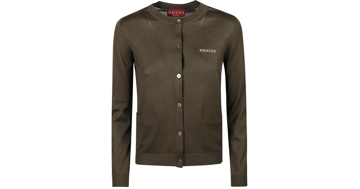 Gucci Forest Logo Cardigan in Green | Lyst