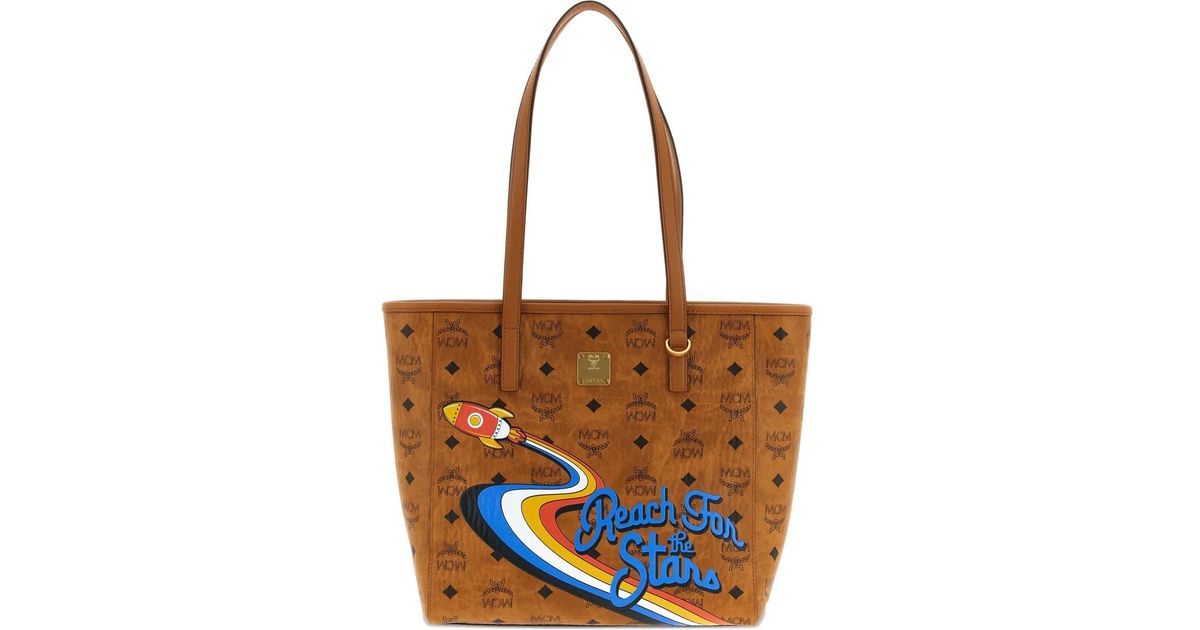 MCM Small Toni Visetos-Monogram Canvas Tote Bag in Orange | Lyst UK