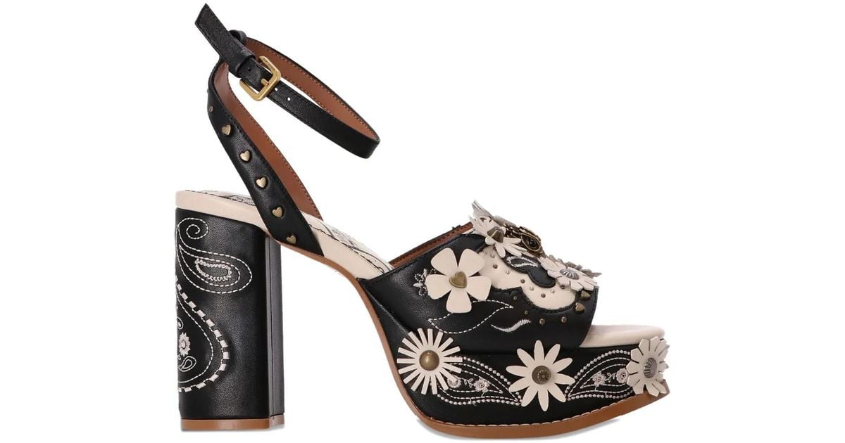 Kurt Geiger 110mm Flower Western Platform Sandals in Black | Lyst