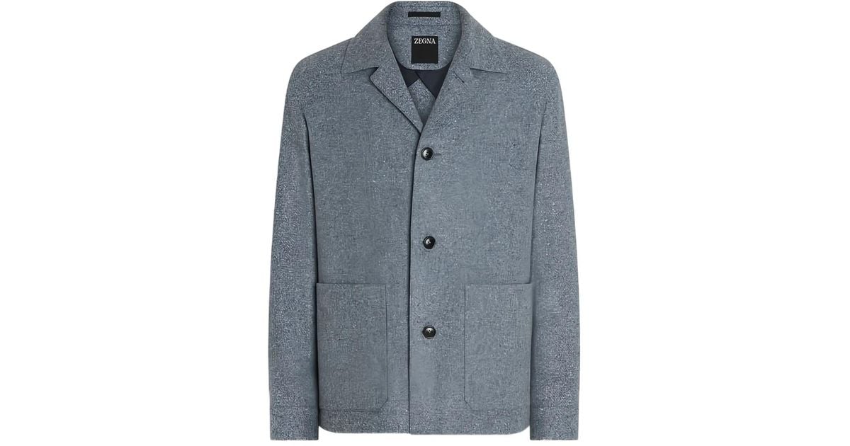 ZEGNA Pocket Button Jacket in Blue for Men | Lyst UK