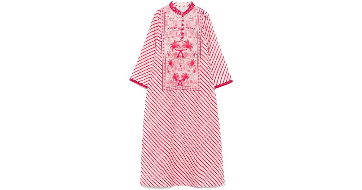 VERANDAH Diagonal-Stripe Midi Dress in Pink | Lyst UK