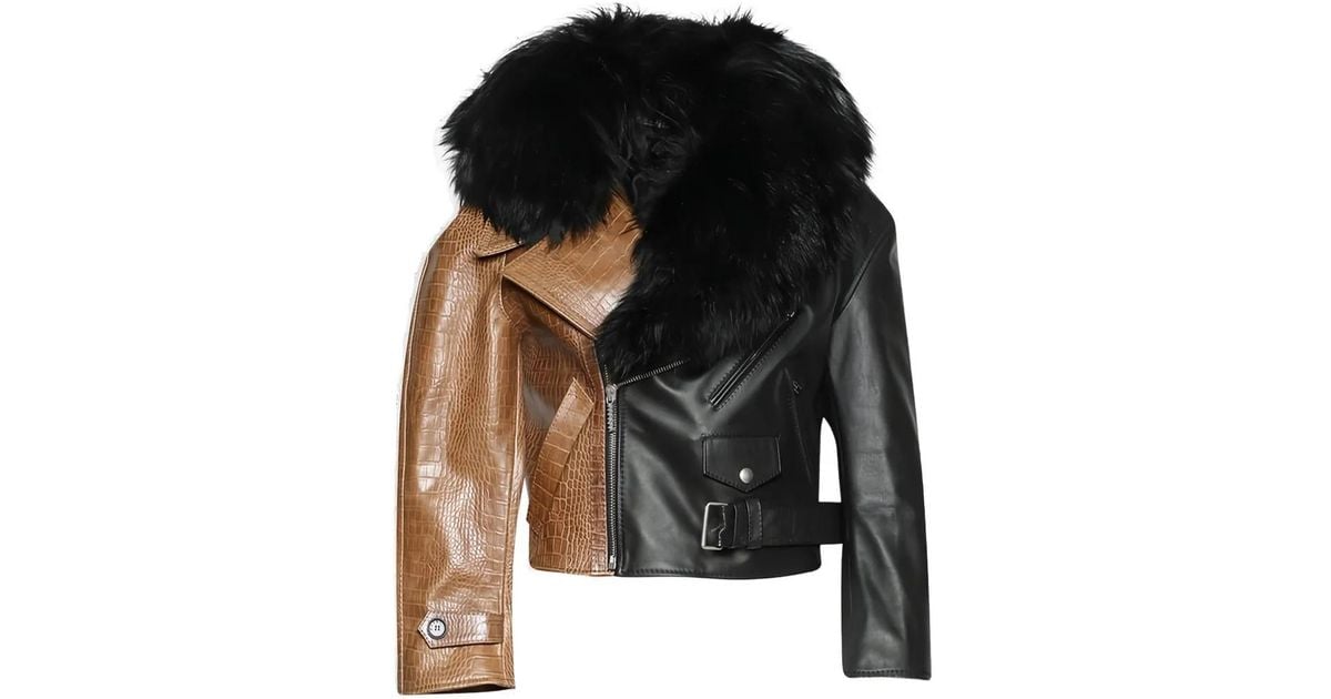 Marni Fur Collar Croc Effect Jacket in Black for Men | Lyst