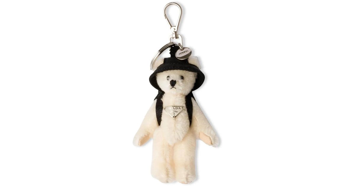 Prada Teddy Bear Keychain Charm in White for Men | Lyst