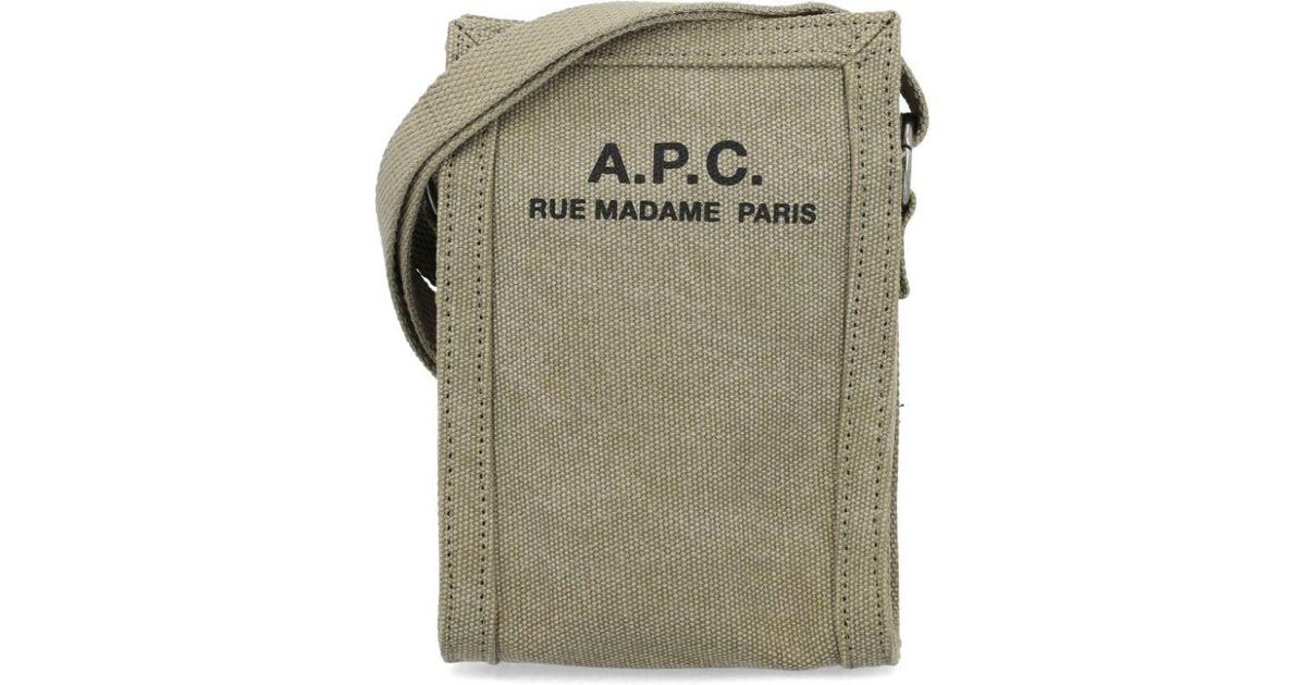A.P.C. Logo Print Mini Canvas Messenger Bag in Gray for Men | Lyst