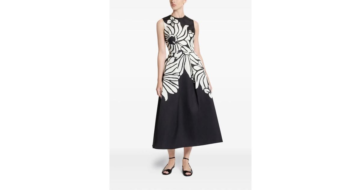 Elie Saab Floral-Print Midi Dress in White | Lyst UK