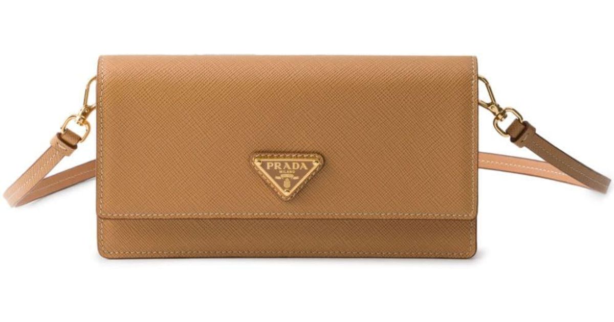 Prada Triangle-Logo Leather Mini Bag in Brown | Lyst