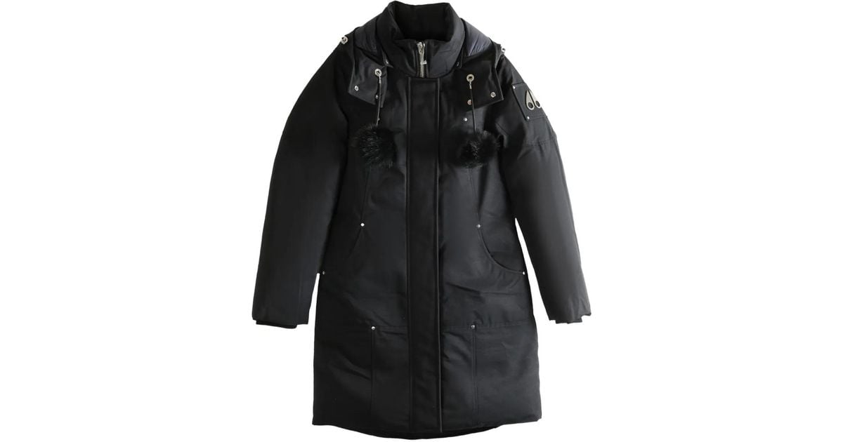 Moose Knuckles Fur Pompom Hooded Coat in Black | Lyst UK