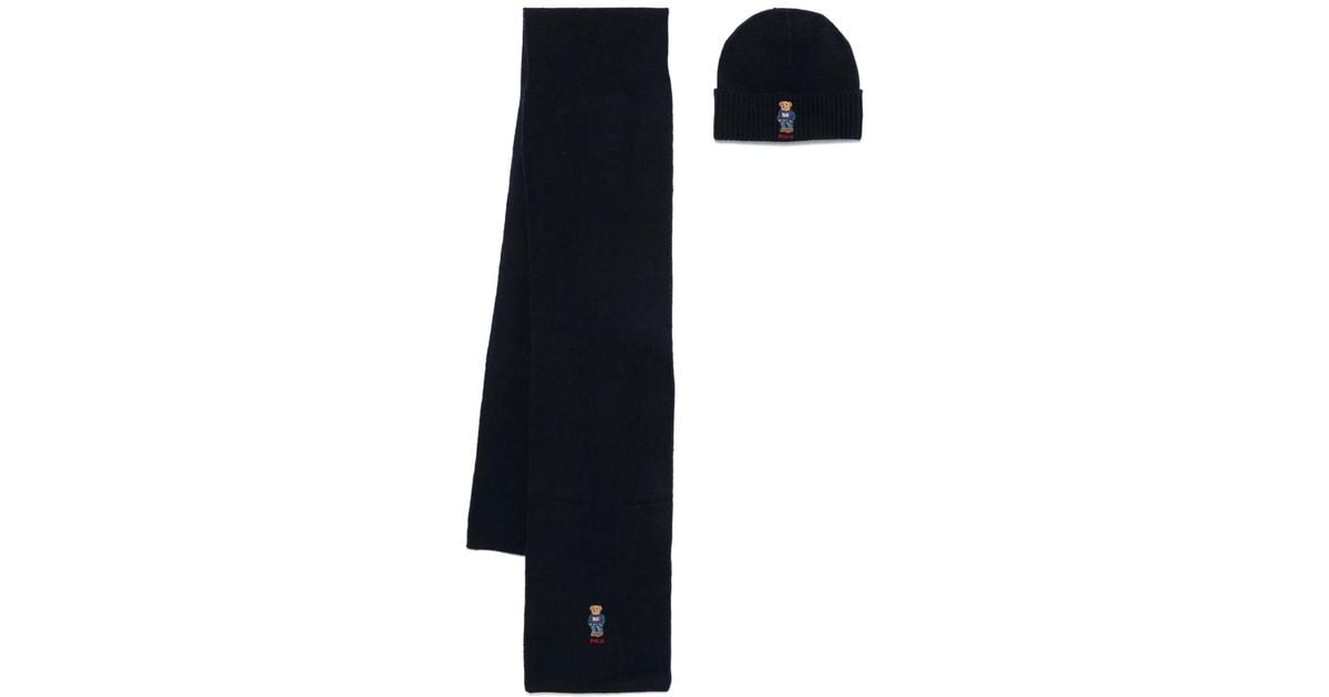Polo Ralph Lauren Polo Bear-Motif Scarf Set in Blue for Men | Lyst
