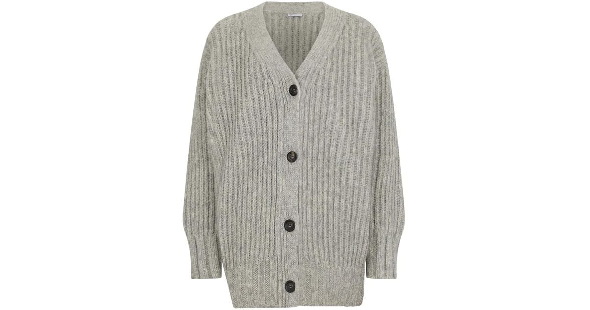 Malo Button-Up Ribbed Cardigan in Grey | Lyst UK