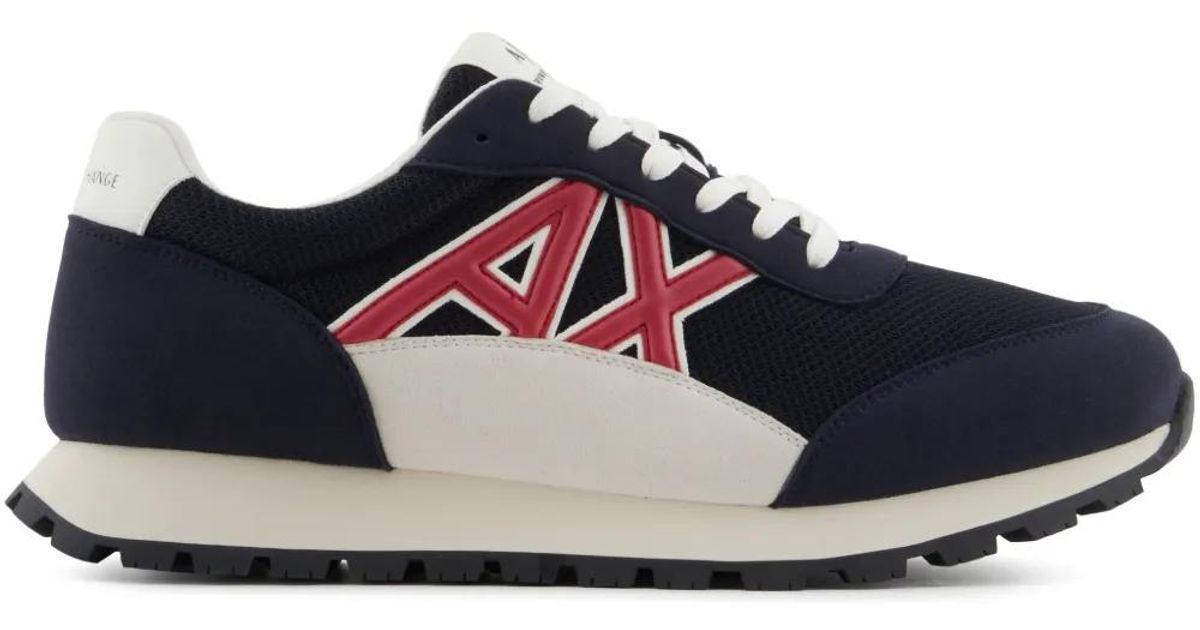 ARMANI EXCHANGE Logo-Patch Sneakers in Blue for Men | Lyst