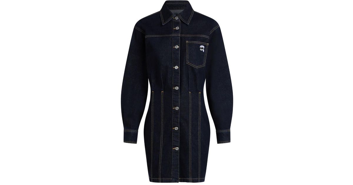 Karl Lagerfeld Logo-Patch Denim Shirt Dress in Blue | Lyst